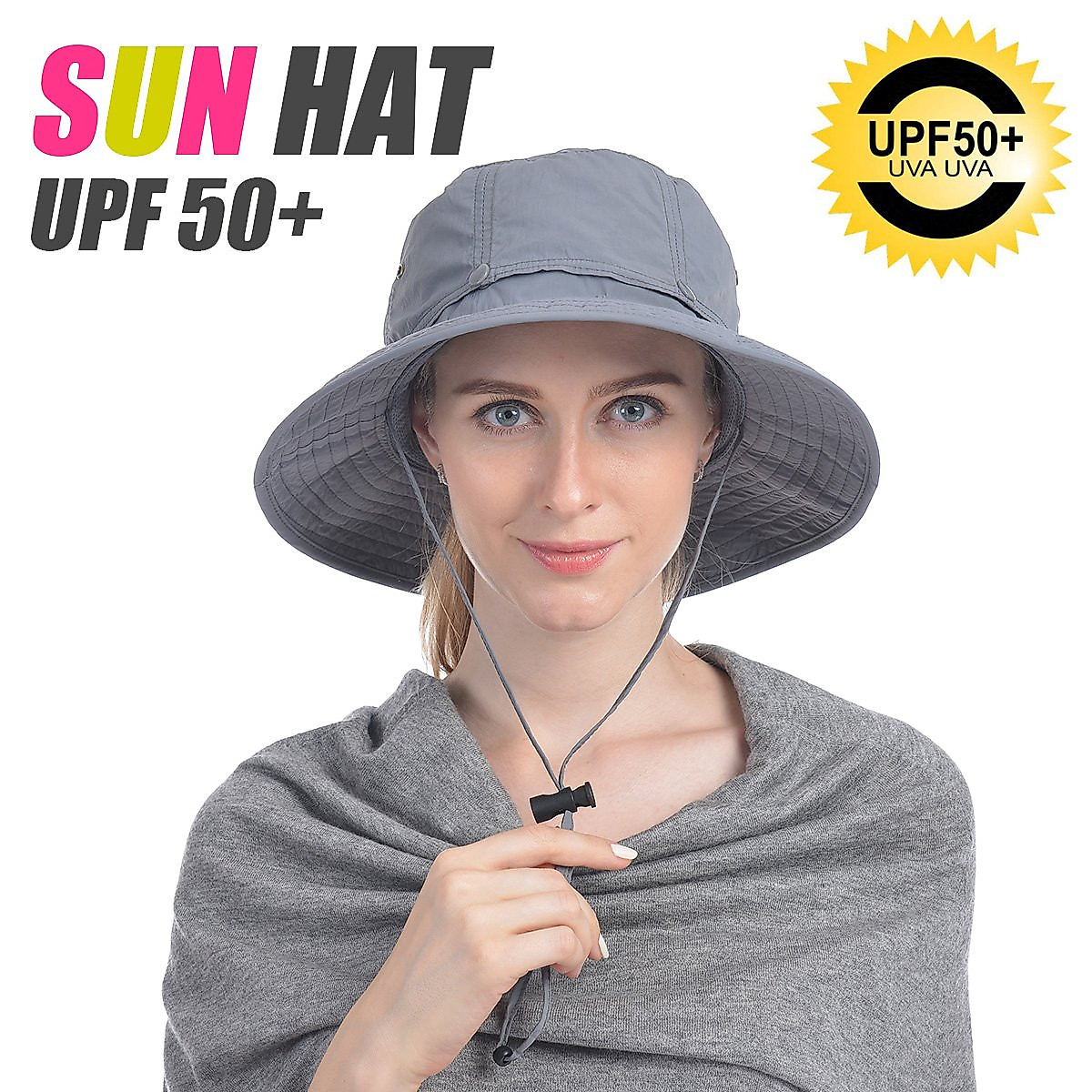 USHAKE Head Net Hat, Safari Hat Sun Hat Bucket Hat with Hidden Net Mesh Grey