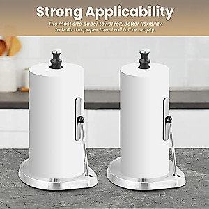 Lucalda Paper Towel Holder Countertop- Easy to Tear Paper Towel Holder Stand Stainless Steel Paper Towel Holder Fit Most Size Paper Roll- Kitchen Paper Towel Rack with Adjustable Tension Arm