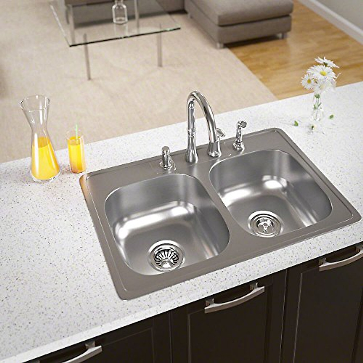 US1022T Topmount Double Equal Bowl Stainless Steel Sink, Ensemble