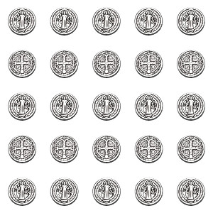 60Pcs Alloy Jesus Cross Saint Benedict Medal Religious Spacer Beads Charms Flat Round Double-Sided Loose Beads For DIY Catholic Rosary Beads Necklace Bracelet Jewelry Making