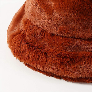 Tngan Winter Bucket Hat Women Men Warm Hats Vintage Faux Fur Fisherman Cap (One Size, Black)