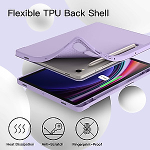 JETech Case for Samsung Galaxy Tab S9 11 Inch with S Pen Holder, Soft TPU Tri-Fold Stand Protective Tablet Cover, Support S Pen Charging, Auto Wake/Sleep (Light Purple)