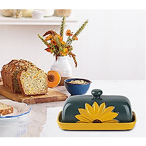 Butter Dish With Lid For Countertop Ceramic Butter Keeper Sunflower Butter Container Butter Holder Butter Tray Large Butter Dish Covered Butter Dish Farmhouse Butter Dish