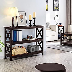 Yaheetech 3 Tier Console Table with 3 Storage Shelves, Entryway Table Sofa Side Narrow Long Table Bookshelf for Hallway Living Room, Accent Furniture, Espresso