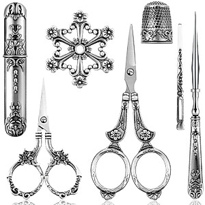7 Pieces Embroidery Scissor Kit Vintage Scissors for European Style Stainless Steel Sewing Tool Set Antique Sewing Scissor for Crafting Embroidery Sewing Needlework (Silver)