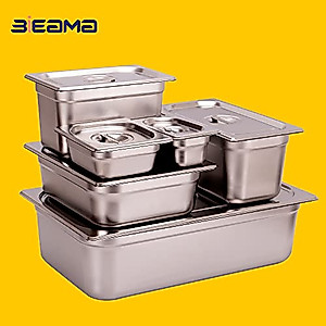 BIEAMA 6-Pack Hotel Pans with Lid, 1/6 Size 2.6" Deep, NSF, Catering Food Pan, Commercial Stainless Steel Pan with Cover