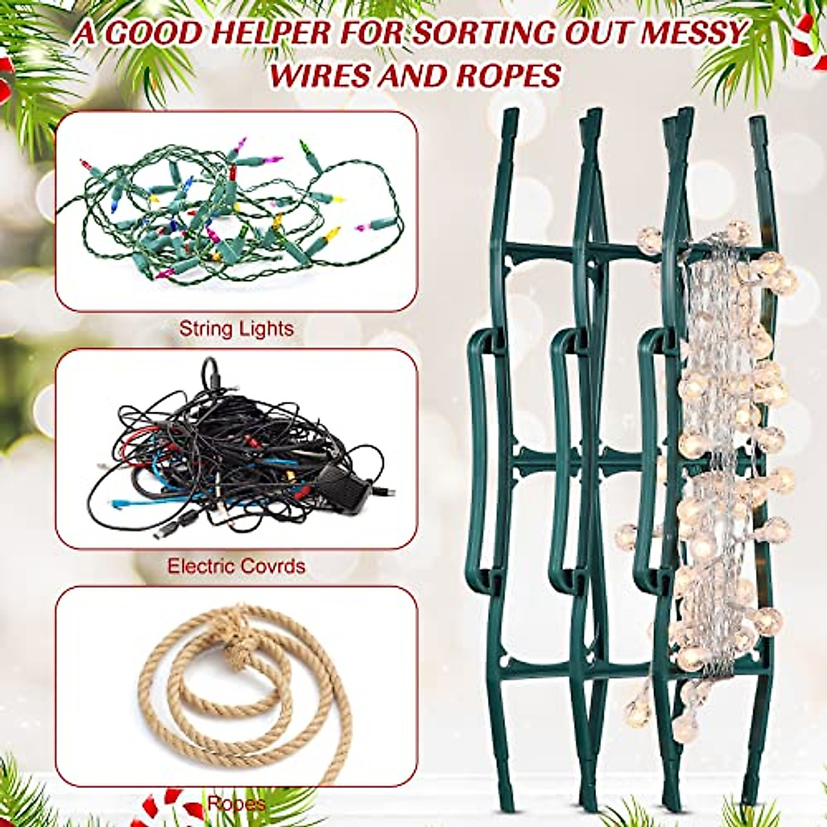 Vicenpal Christmas Lights Storage Holder, Holiday Light Storage All Purpose Light Cord Wind up Organizer for String Lights, Extension Cords, Magnet Fishing Rope (Green, 12 Pieces)