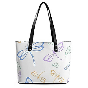 Womens Handbag Dragonfly And Flower Leather Tote Bag Top Handle Satchel Bags For Lady