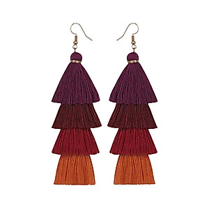 Milakoo 6 Pairs Colorful Tassel Earrings Long Layered Dangle Earrings Bohemian Drop Earrings