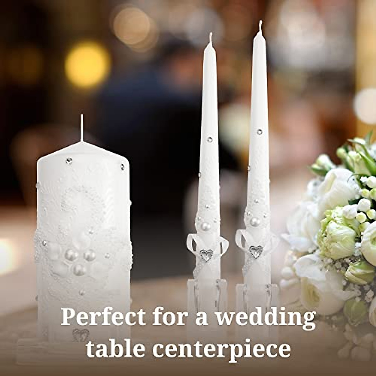 Unity Candles for Wedding Ceremony Set of 3 - Unity Decorative Wedding Candle - 6" Pillar and 2 10" Tapers Candles - Ceremonial Candles Wedding Table Centerpiece - Velas Decorativas para Boda