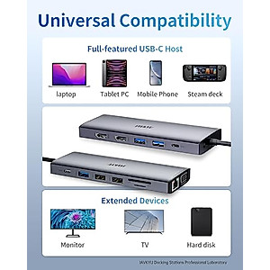 Docking Station 3 Monitors for Windows Laptop, USB C Docking Station with Dual HDMI 4K 60Hz, 1 VGA, 5 USB-A, 100W PD, Ethernet, Mic/Audio, SD/TF, USB Hub for Laptop for Dell XPS/HP/Lenovo/Surface