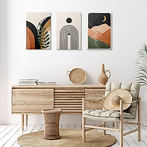 GUBIYU Set Of 3 Boho Wall Decor Mid Century Modern Bedroom Wall Art Minimalist Bathroom Decor Gallery Art Neutral Abstract Geometric Wall Art Prints Canvas Boho Room Decor Black Beige Orange 16"x24"