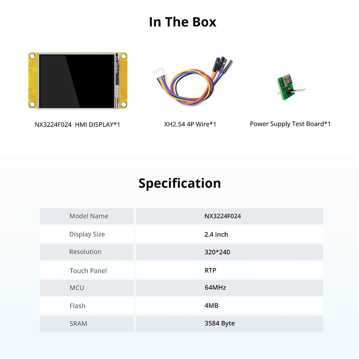 NEXTION Display 2.4″ Discovery Series NX3224F024 LCD-TFT Resistive Touch Screen 320×240, HMI Display Suitable for Racing Dashboard, 3D Printer, etc.