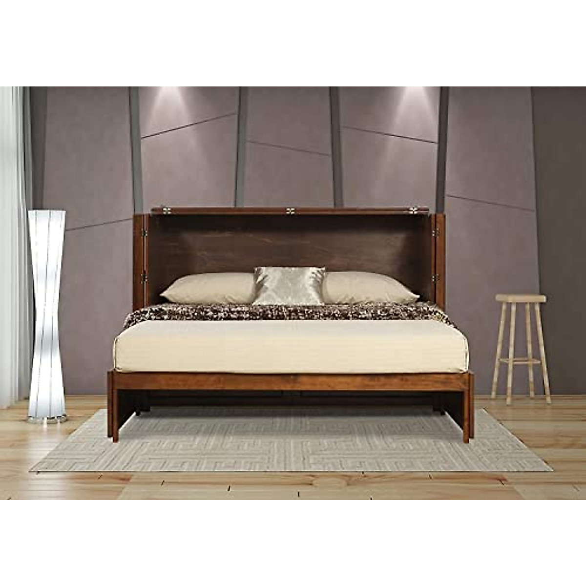 Mega Solutions Emurphybed Paradiseo Murphy Cabinet Chest Bed with Charging Station 8 Inch, Queen (Tobacco)