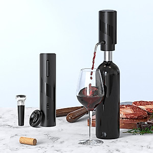 KAVYDENS 4-in-1 Electric Wine Opener Set – USB Rechargeable with Wine Decanter, Wine Aerator,Pourer, Wine Stopper and Foil Cutter. Gift set for Weddings, Parties, and Home Use