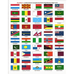 Made in The USA! United Nations Sticker Set with Country Name; 1.5" x 1" Self Adhesive Stickers for Every International Country in The United Nations Plus 7 UN Stickers, 200 Sticker Flags Total.