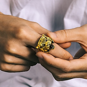 U7 Men's Punk Animal Signet Ring 18K Gold Plated Vintage Enamel Black Retro Tiger Head Ring -Size 13