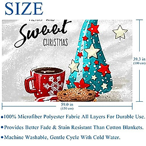 Chocolate Cookies Red Coffee Cup and Christmas Tree Prints Soft Warm Cozy Blanket Throw for Bed Couch Sofa Picnic Camping Beach, 150×100cm
