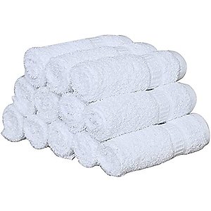 GOLD TEXTILES Premium Washcloths Towel Set (12 Pack, White, 12x12 Inches) Multi-Purpose Soft, Machine Washable Sports & Workout Towels (White, 12 Washcloths)