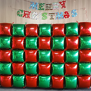 【50pcs】Balloon Arch Kit for Christmas Square Foil Balloons Wall Party Decorations Wedding Balloons Backdrop Double Sided Mylar Balloon for Anniversary Bachelorette Birthday Engagement Red and Green