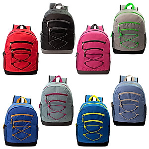 Moda West 24 Pack - 17 Inch Classic Wholesale Bungee Backpacks in 8 Assorted Colors - Bulk Case of Bookbags