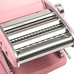 Pasta Maker Machine, Stainless Steel Manual with 6 Adjustable Thickness Settings for Home/Small Restaurants & Outdoor Camping (Pink)