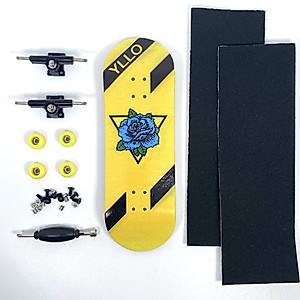 Yllo Blue Rose Complete 5 Ply Wood 100mm x 33mm Fingerboard with Upgraded 32mm Trucks, Lock Nuts, CNC Wheels
