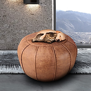 Louis Donné Unstuffed Moroccan Ottoman Pouf Cover, Supersoft Handmade Faux Moroccan Decor, Storage Solution, Foot Rest, Footstool, Pouffe Seat for Balcony Office Indoor 21dia Chestnut Brown