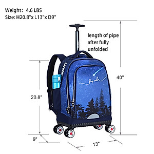 Rolling Backpack with Spinner Wheels For Teens,Roller Bookbag for Girl Boy,Wheeled Laptop Bag Fits 15.6 Inch Notebook,Luggage With Spinner Wheels For Travel,Suitcase Bag with Laptop Padded Compartment