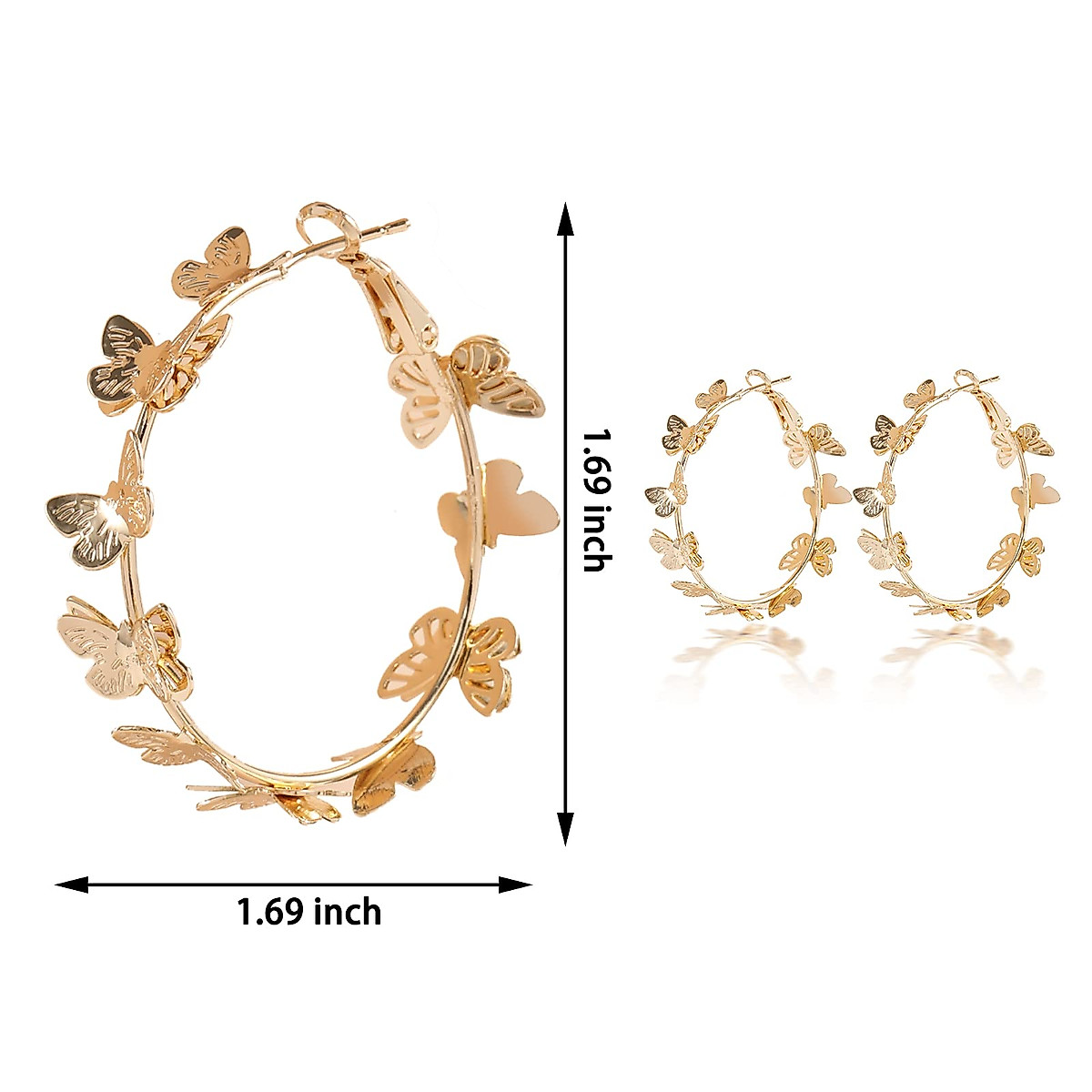 Big Hoop Butterfly Earrings for Women , Gold Monarch Butterfly Earrings , Gift Butterfly Party or Daily Wear (Party butterfly gold)