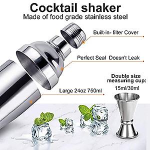 Cocktail Shaker Set Bartender Kit 13 Piece, Cocktail Kit Bar Set, Shaker Cocktail Kit with Bamboo Stand, Mixing Spoon, Muddler, Bottle Stoppers, Liquor Pourers, Strainer