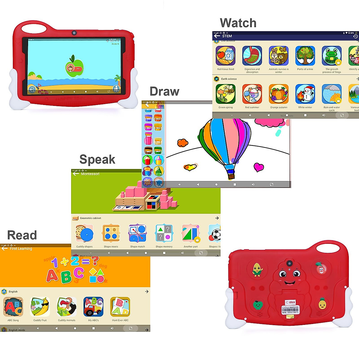 Kids Tablet for Toddlers, Android 13 7 Inches Toddler Learning Tablet, 32GB ROM Storage Dual Cameras Children Educational Kids Tablet PC(Red)