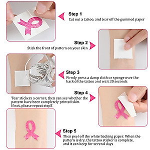 Jutom Breast Cancer Awareness Temporary Tattoos, 20 Sheets, Dark Pink, Waterproof, Sufficient Quantities