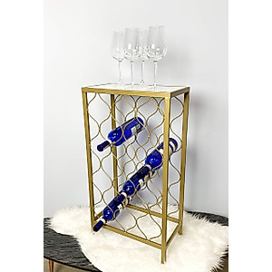 Wine Rack Bottle Holder for 18 Bottles - Decorative Mini Bar Stand with Marble Table Top - Gold Metal Free Standing Home Wine Organizer for Storage and Display in Kitchen, Pantry - by Designstyles