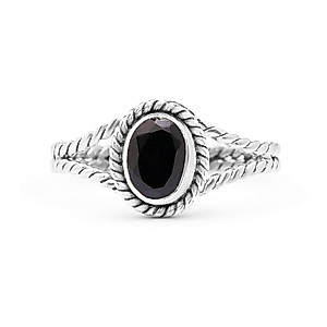 Cut Black Onyx Ethnic Vintage Gipsy Delicate Oval Ring 925 Sterling Silver Tribal Boho Chic (7)