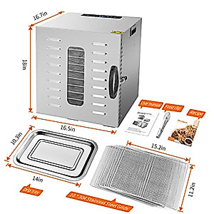 10 Trays Food Dehydrator, All Stainless Steel Dehydrator Food Dryer for Jerky, Meat, Herbs, Vegetable, and Fruit, 1000W Preserve Food Nutrition Professional Household Dryer (67 Recipes)