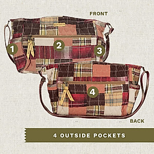 Bella Taylor Claire Crossbody Shoulder Bag, Multicompartment Purse for Women, Quilted Cotton Wyatt Red and Tan Patchwork