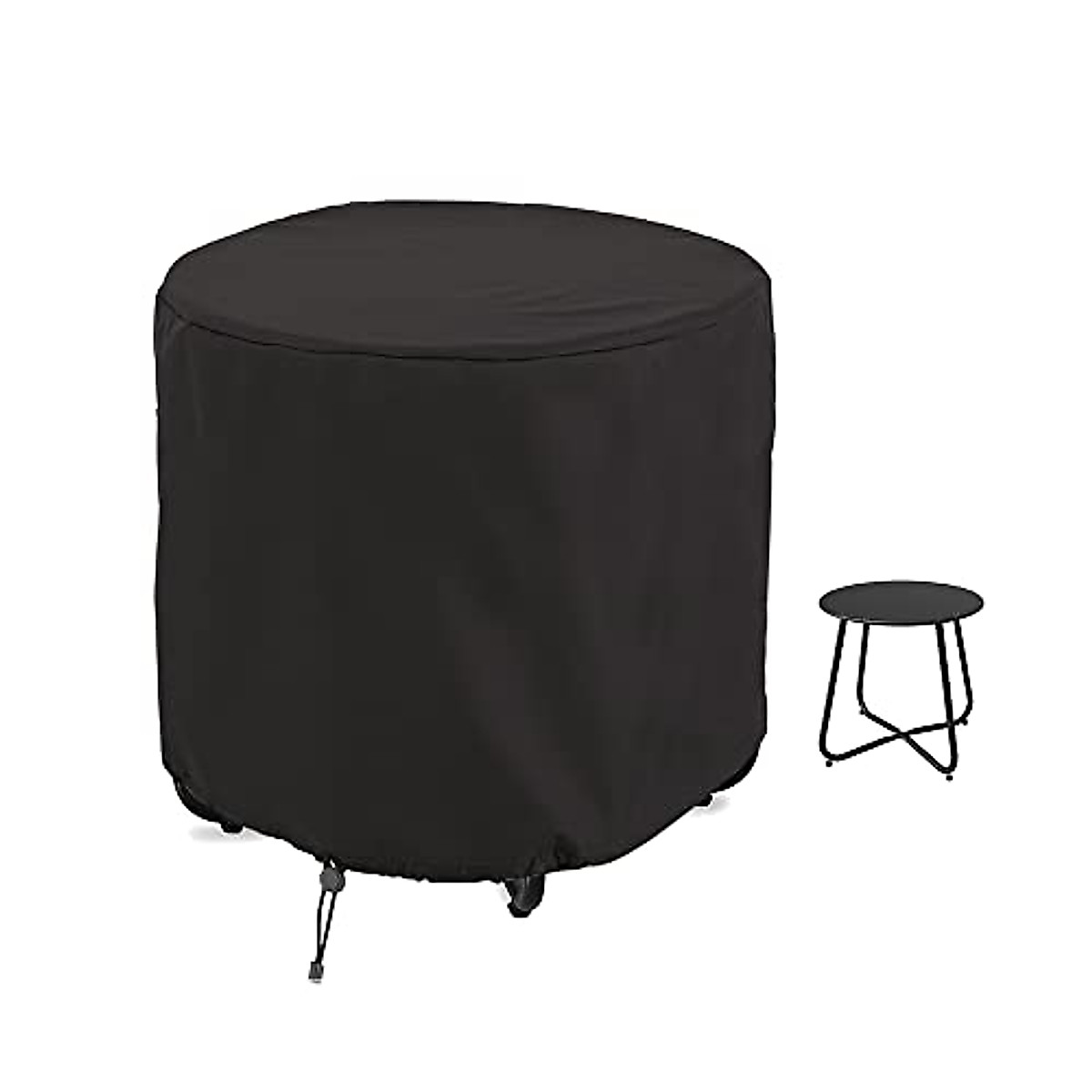 Patio Steel Patio Side Table Cover Weather Resistant Heavy Duty Small Outdoor Round End Table Covers, 18" D X 16" H, Black