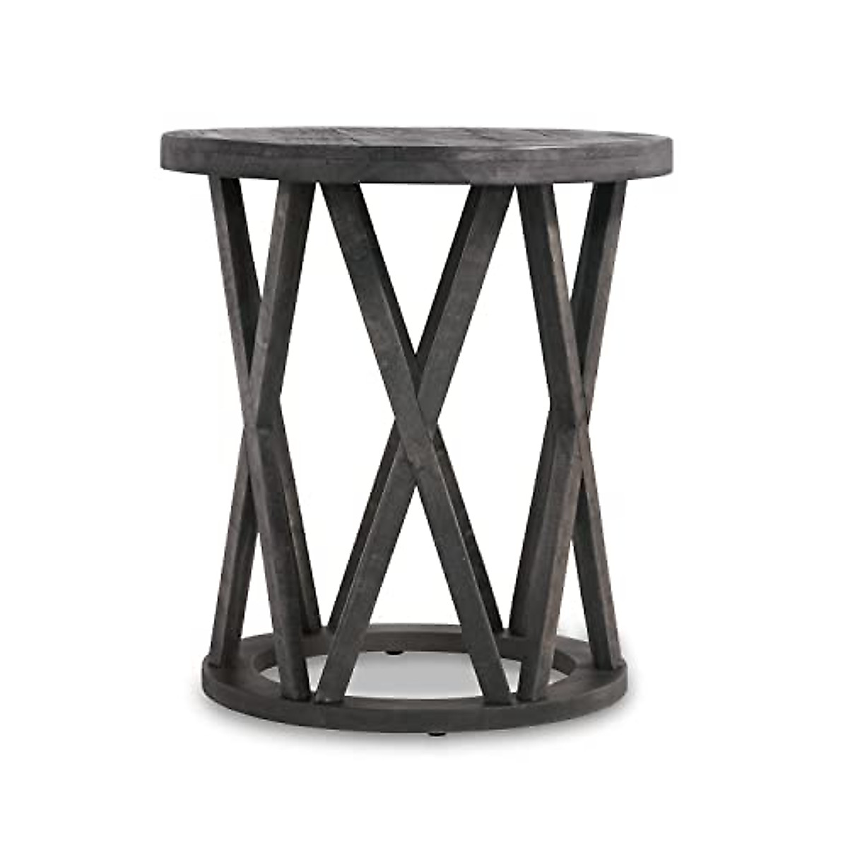 Signature Design by Ashley Sharzane Rustic Round End Table Made of Solid Pine Wood, Gray with Weathered Finish
