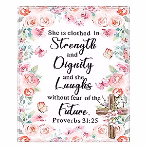 Rtteri Christian Gifts for Women Bible Verse Blanket with Inspirational Thoughts and Prayers Religious Gift Throw Blanket with Bible Verse Scripture Gifts for Women Friends 60 x 50 Inch