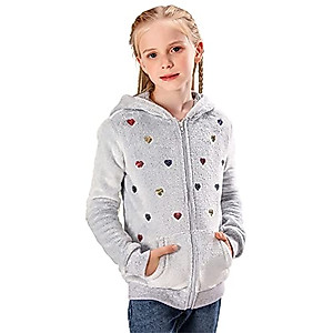 V.&GRIN Girl Zip up Hoodie Sweatshirt Soft Fuzzy Fleece Jacket with Pocket for Girls 5-16 Years