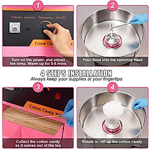 Pink Commercial Electric Cotton Candy Machine with Stainless Steel Bowl - Perfect for Kids Birthday and Family Party - Candy Floss Maker
