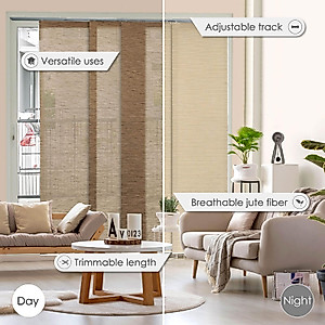 GoDear Design Adjustable Panel Track Sliding Glass Door Blinds 45.8"- 86" W x 96" H, Extendable Vertical Blinds for Patio Doors and Large Winodws, See-Through Trimmable Jute Fabric, Semi-Privacy, Yoga