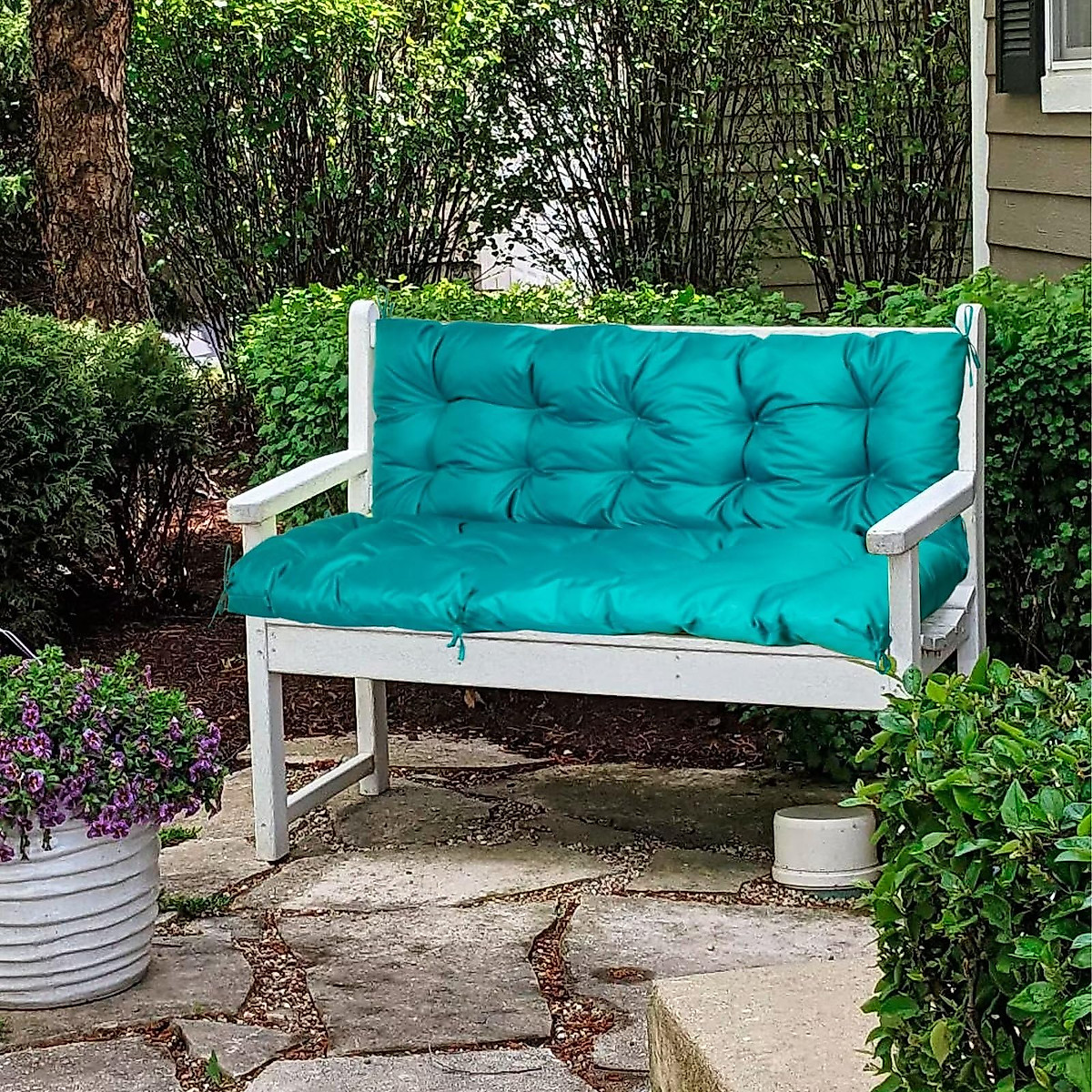 kgitpve Porch Swing Cushions, 2-3 Seater Waterproof Bench Cushion, Outdoor Swing Cushions with Ties, for Outdoor Patio Garden Furniture(42"x40"x5", Dark Green)