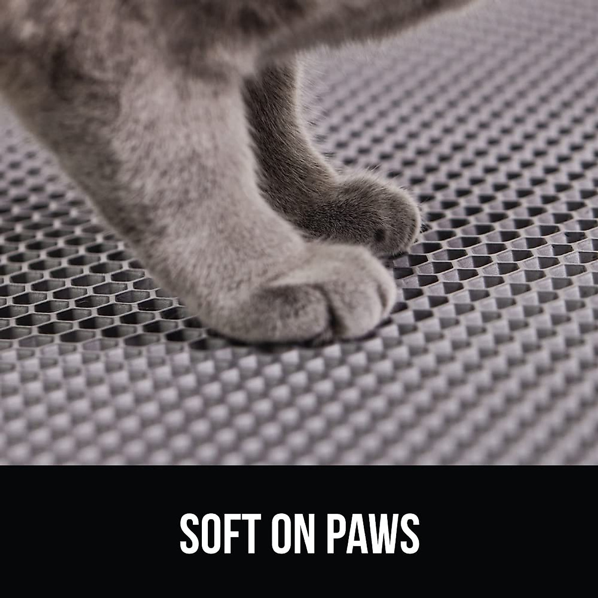 GORILLA GRIP Honeycomb Cat Litter Mat, Two Layer Trapping Waste Mats, Soft On Paws, Indoor Box Supplies and Essentials, Feeding Trap, Water Resistant on Floors, Slate Gray