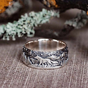 Wolf Ring for Men,Retro Wolf Totem Rings,Norse Viking Wolf Rings,Animal Rings,Men’s Punk Wolf Ring Jewelry Gift Father's Day Accessories (12)