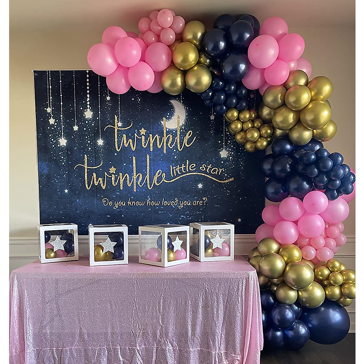 Mehofoto Twinkle Twinkle Little Star Backdrop Shinning Star and Moon Navy Blue Galaxy Sky Little Star Baby Shower Background 7x5ft Glitter Little Star Birthday Baby Shower Decoration Supplies