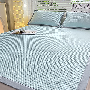 ZIQINPSQ Cooling Mattress Topper Set with Pillowcase Good Heat Conduction Sleeping Mat for Summer Hot Sleepers Breathable & Nonslip Bed Pad (Light Blue, Twin XL)