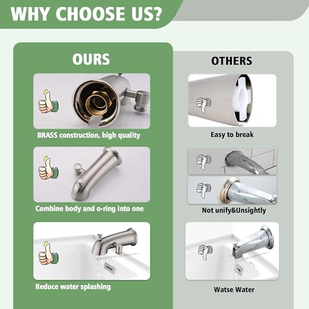 RAINREVIVE All Metal Tub Spout with Diverter for Hand Held Shower, Fits for Threaded 1/2" or 3/4" IPS, Bathtub Faucet with Shower Diverter Universal Tub Diverter Spout, Brushed Nickel