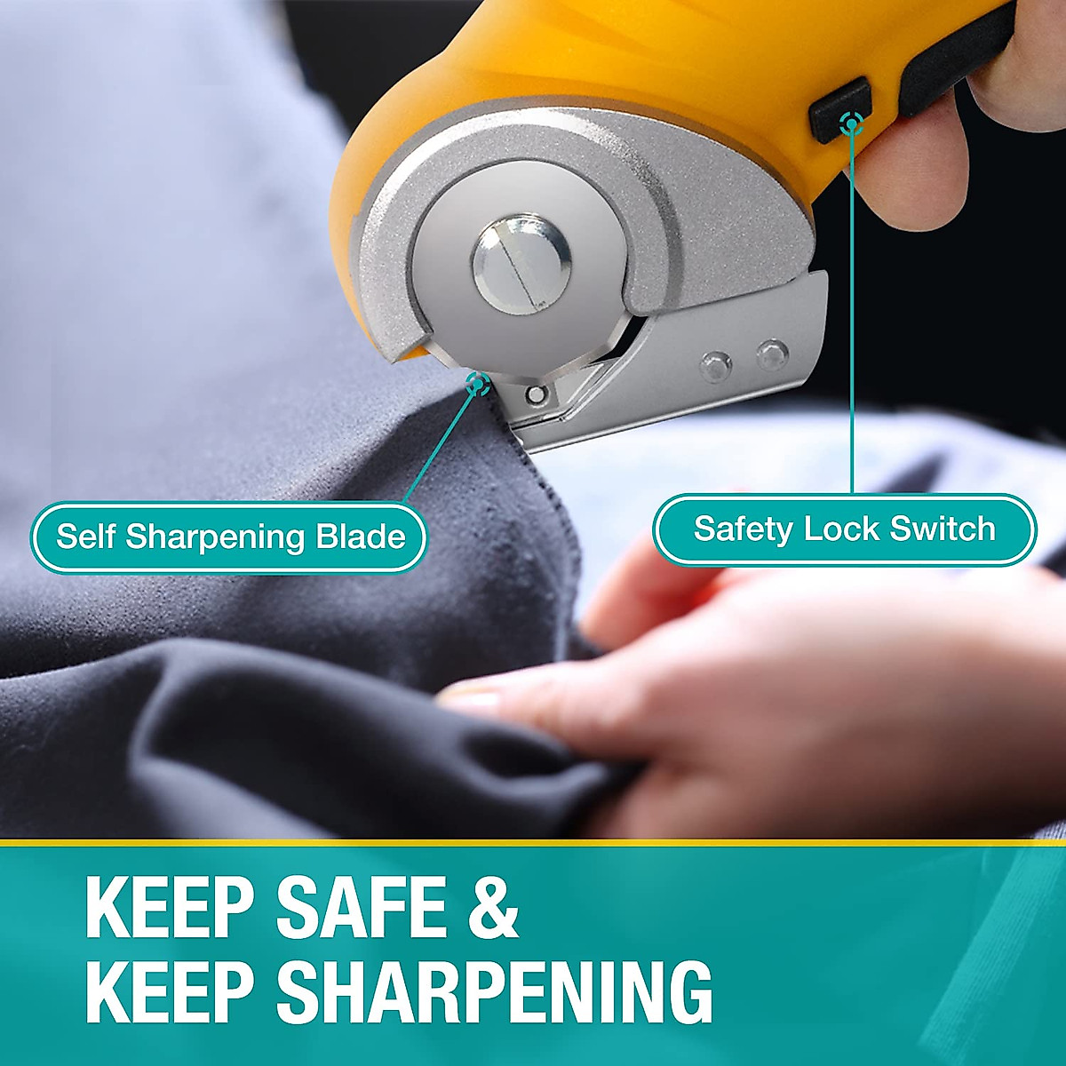 VLOXO Cordless Electric Scissors, Rotary Cutter for Fabric with Safety Lock, 4.2V Cardboard Cutter Multi-Cutting Tools, Rechargeable Powerful Fabric Cutter for Carpet Leather Felt with Storage Box